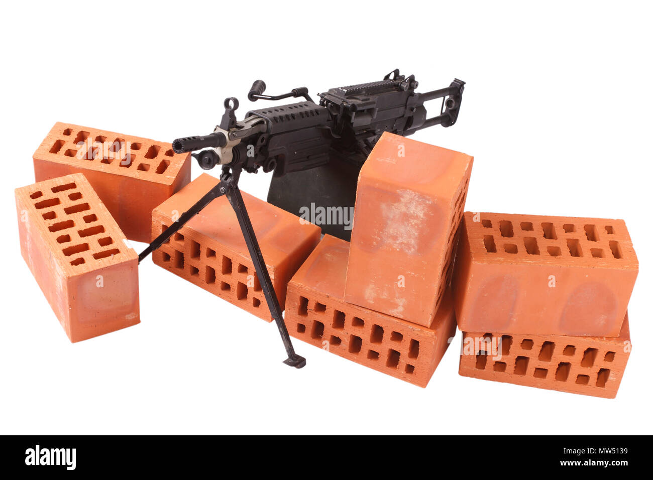 machine gun on position isolated on white Stock Photo - Alamy
