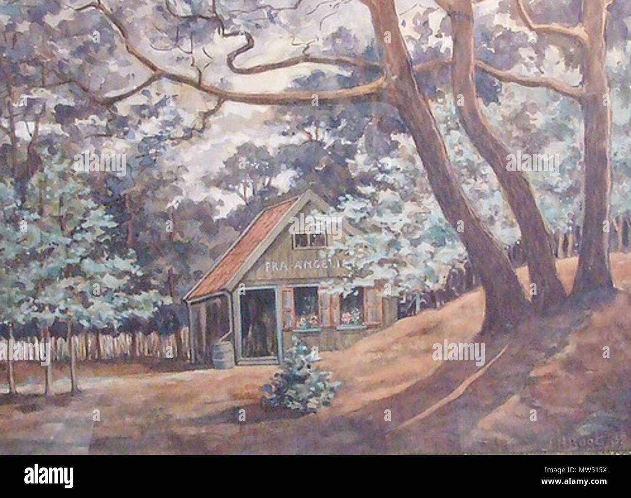 . Nederlands: Bosgezicht met woning door Jan Hendrik Boot, schilder ...