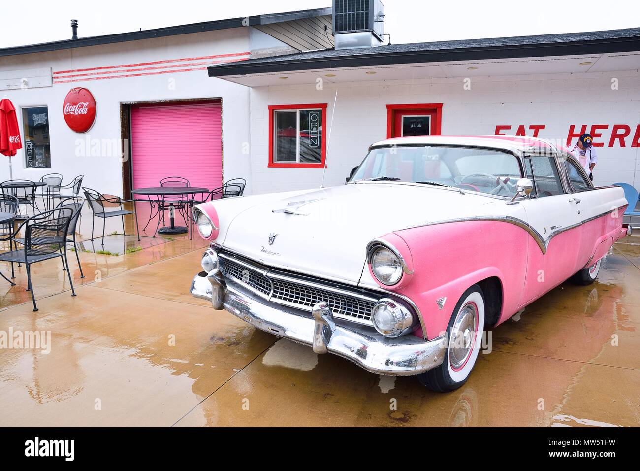 Williams, Arizona - July 24, 2017: Classic pink Ford Fairlane Crown ...