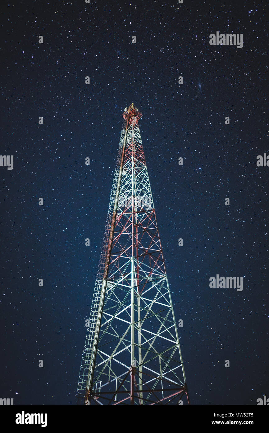 telephone antenna and night sky and many stars in the sky Stock Photo ...