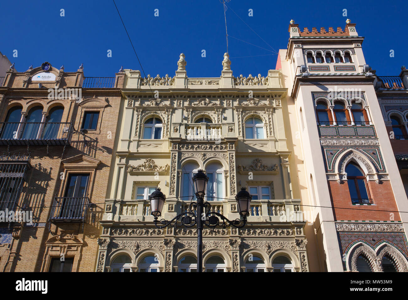 Detail of historic buildings in the city centre of Seville,Andalusia ...