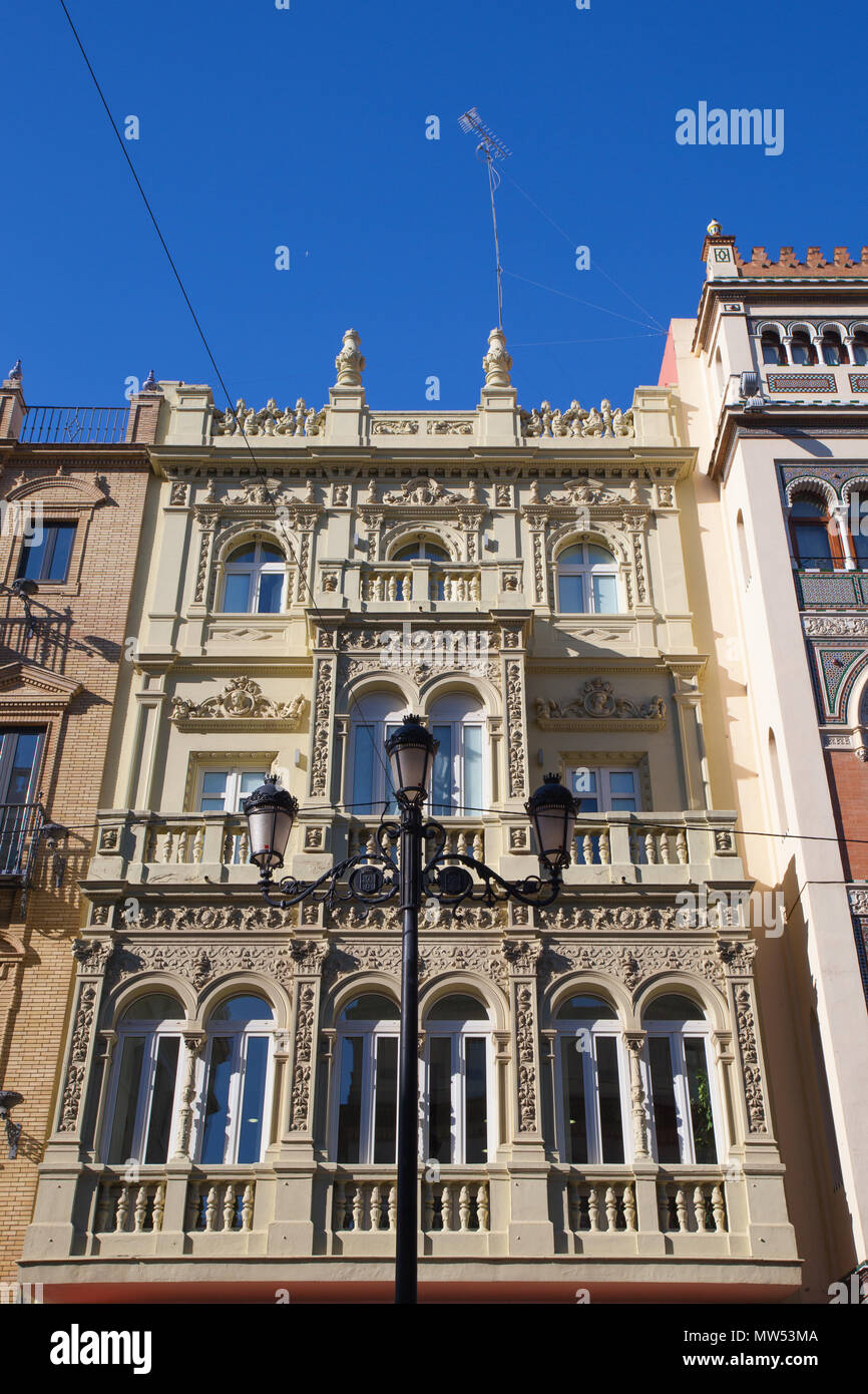 Detail of historic buildings in the city centre of Seville,Andalusia ...