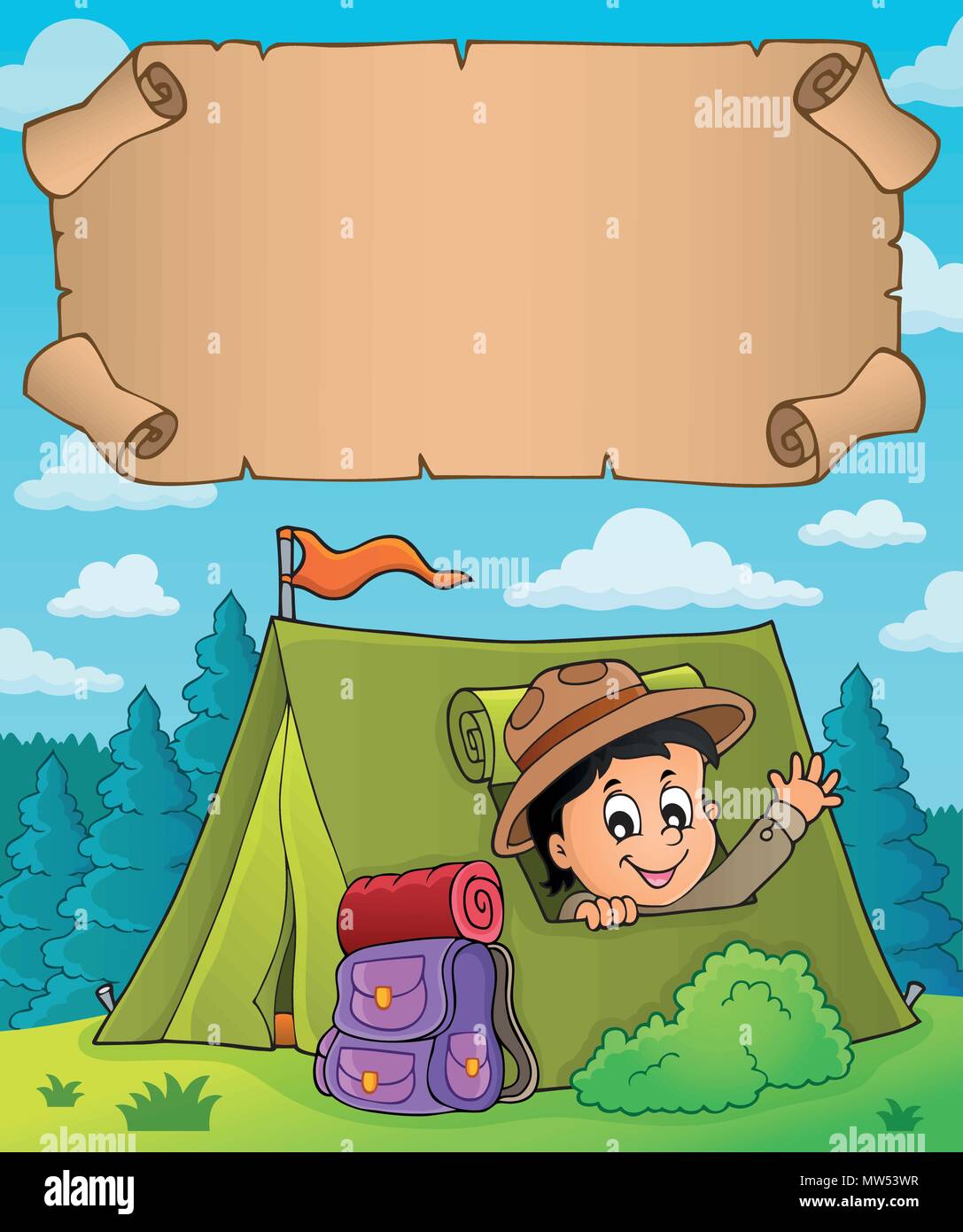 Small parchment and scout in tent - eps10 vector illustration Stock ...