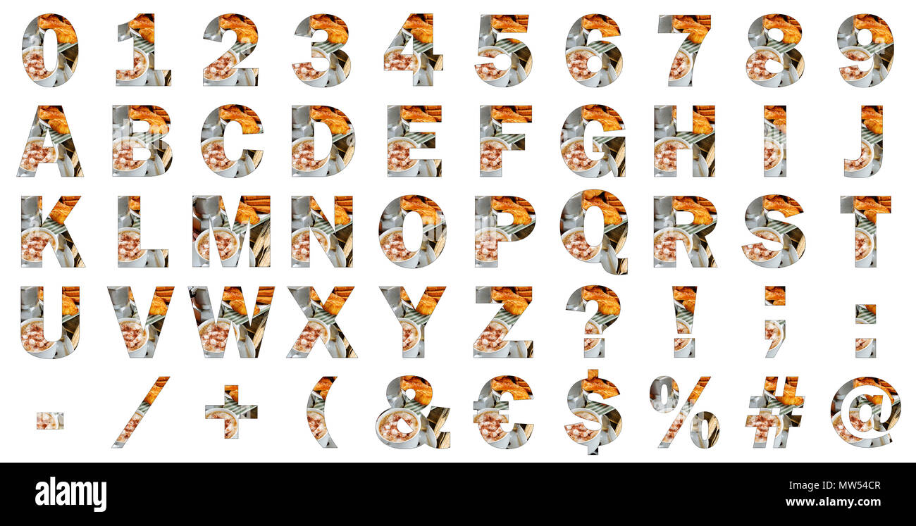 Collage international alphabet letters, numbers, special characters and ...