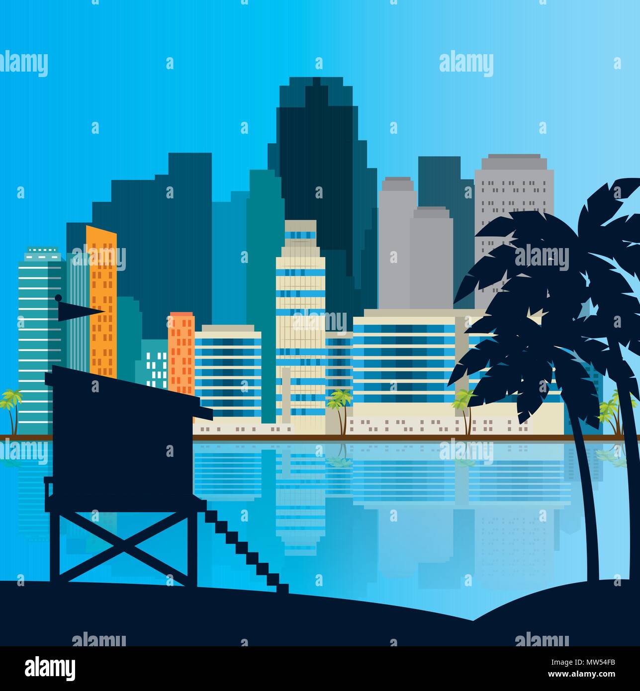 miami beach cityscape scene Stock Vector Image & Art - Alamy