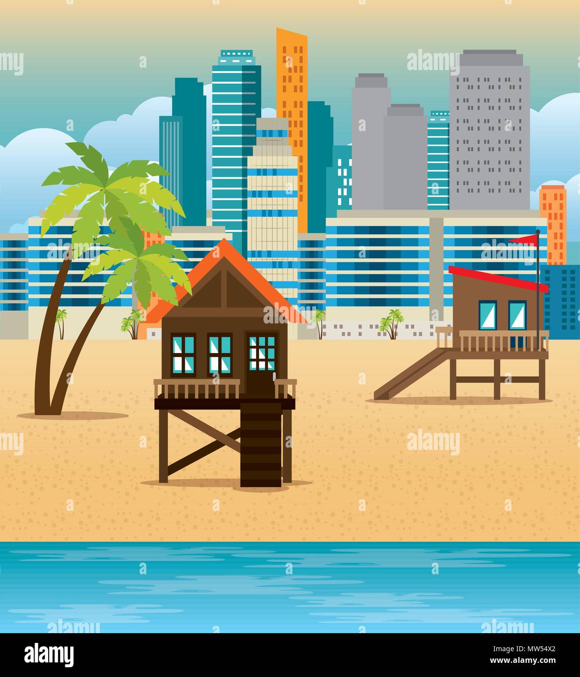 miami beach cityscape scene Stock Vector Image & Art - Alamy