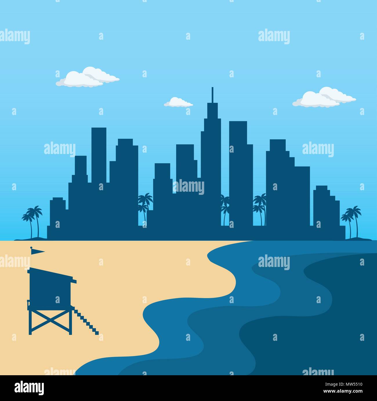 miami beach cityscape scene Stock Vector Image & Art - Alamy