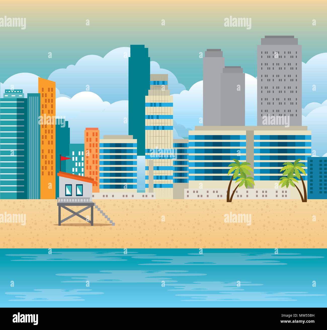 miami beach cityscape scene Stock Vector Image & Art - Alamy