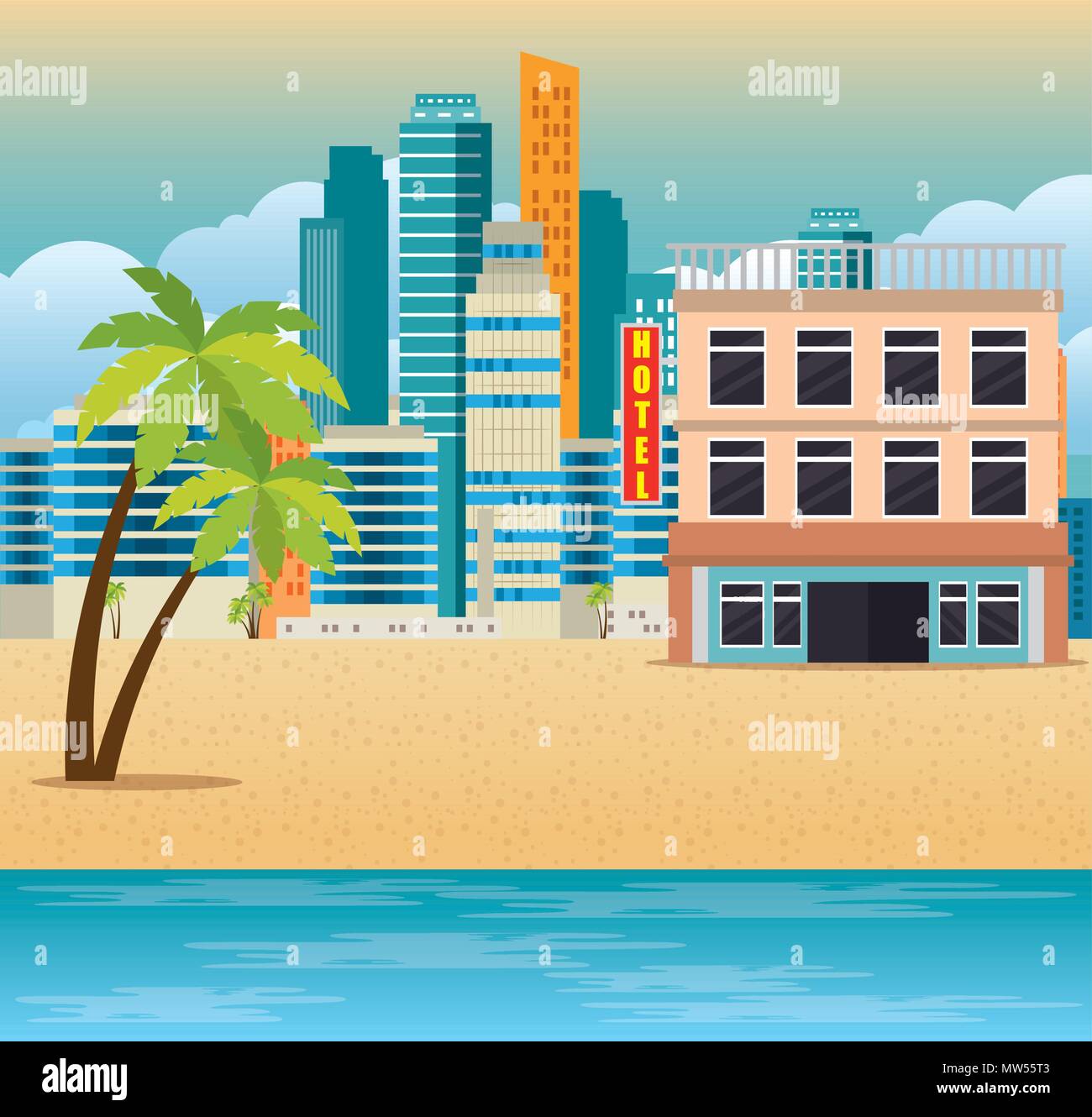 miami beach cityscape scene Stock Vector Image & Art - Alamy