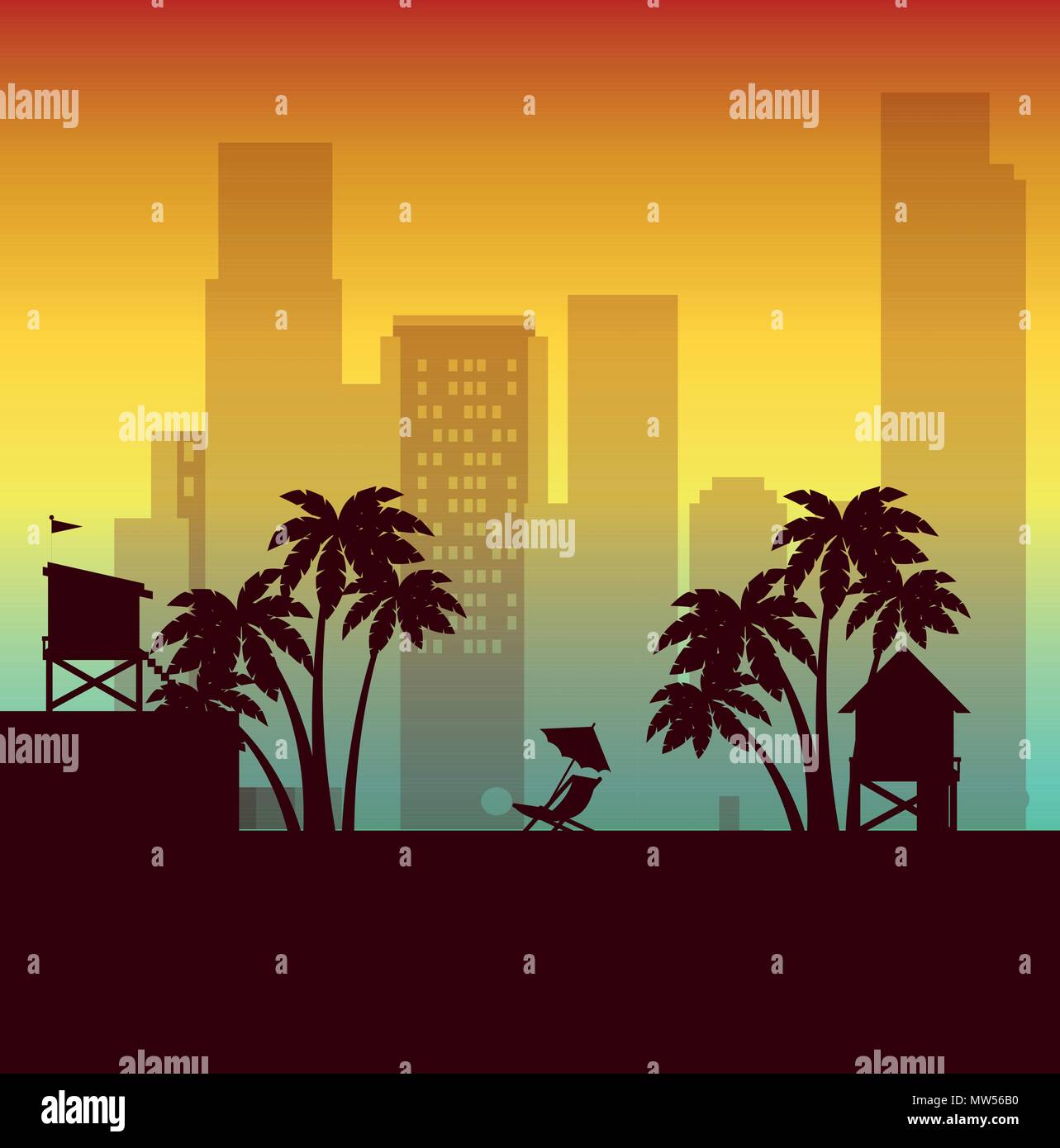 miami beach cityscape scene Stock Vector Image & Art - Alamy