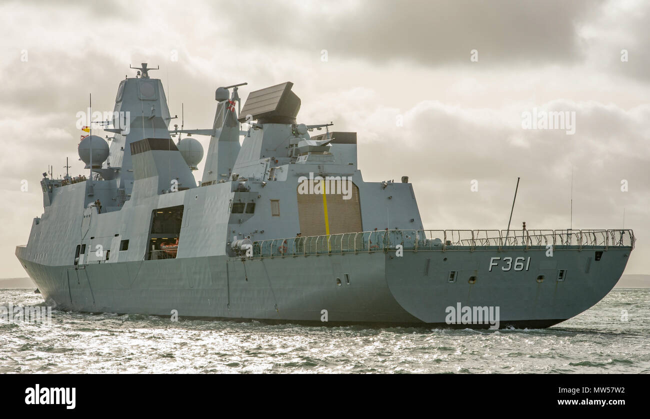 The Danish Navy Frigate HDMS Iver Huitfeldt leaving Portsmouth, UK on ...