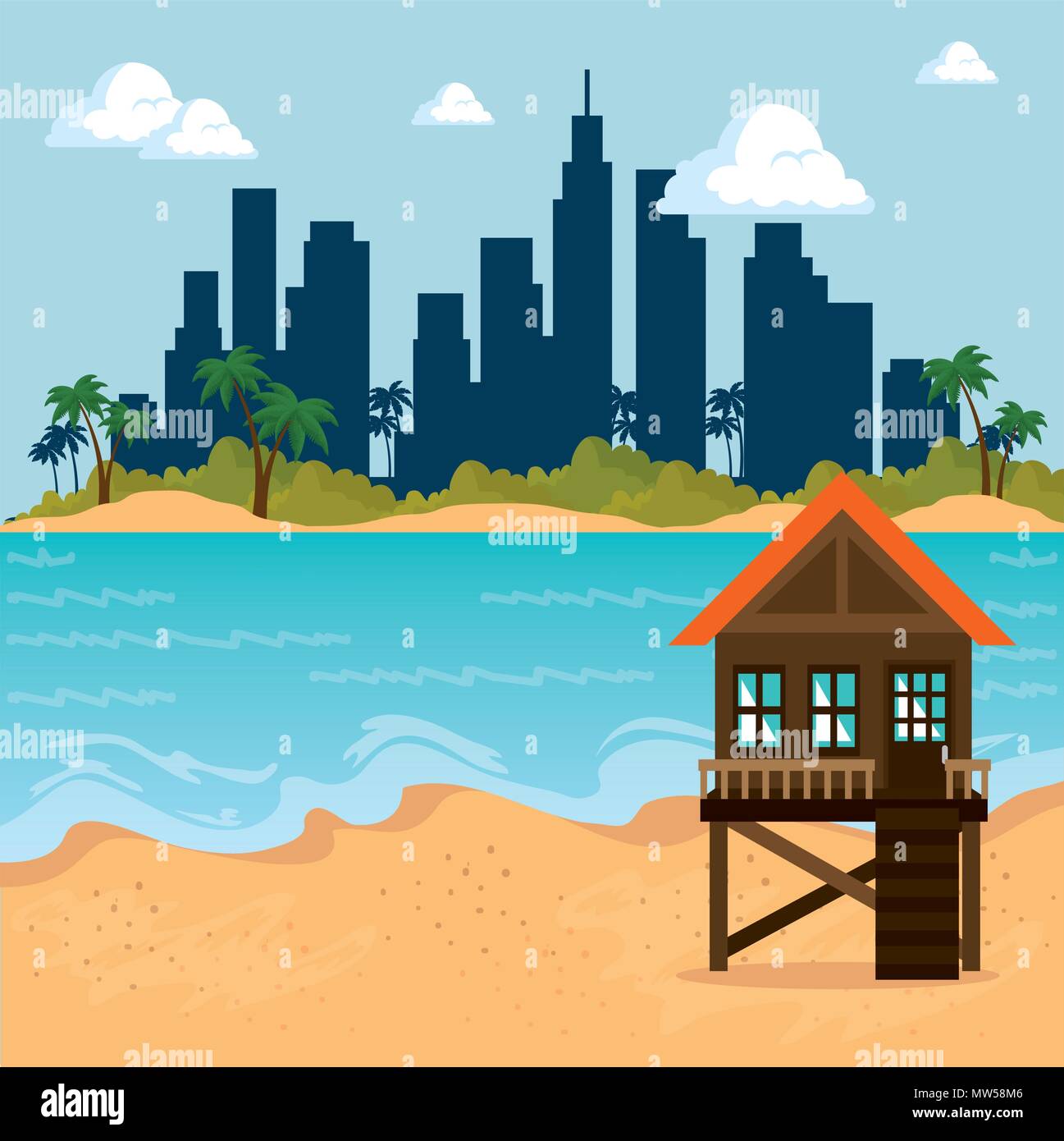 miami beach cityscape scene Stock Vector Image & Art - Alamy