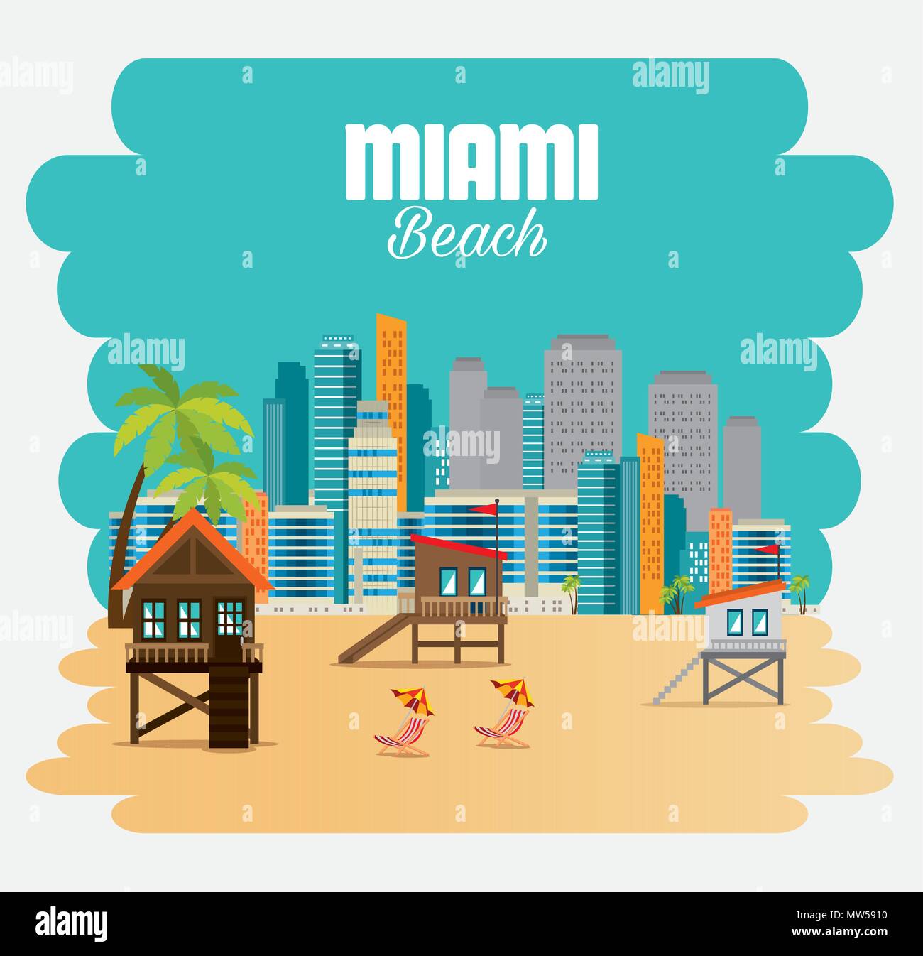 miami beach cityscape scene Stock Vector Image & Art - Alamy