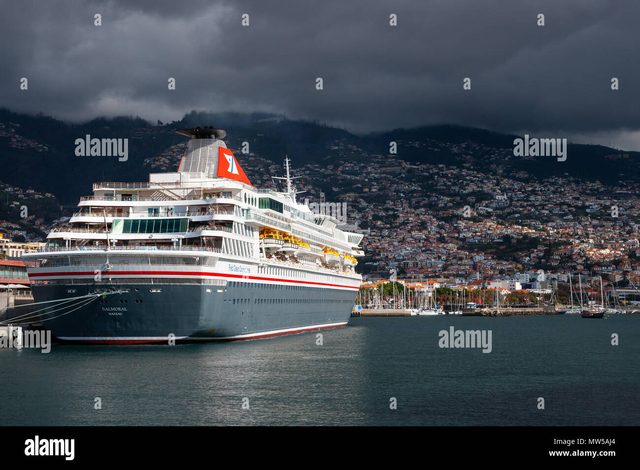 The Fred Olsen vessel 'Balmoral' at rest in Funchal, Madeira Stock ...