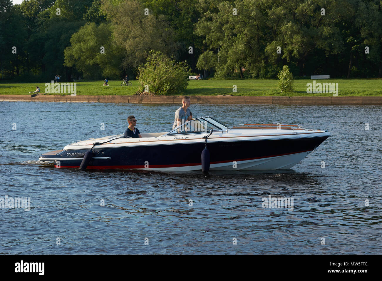 Motor boat on water Stock Photo - Alamy