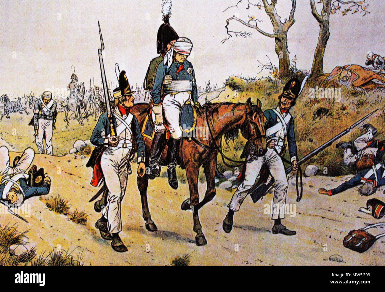 . English: Prussian troops retreating after the disastrous double ...