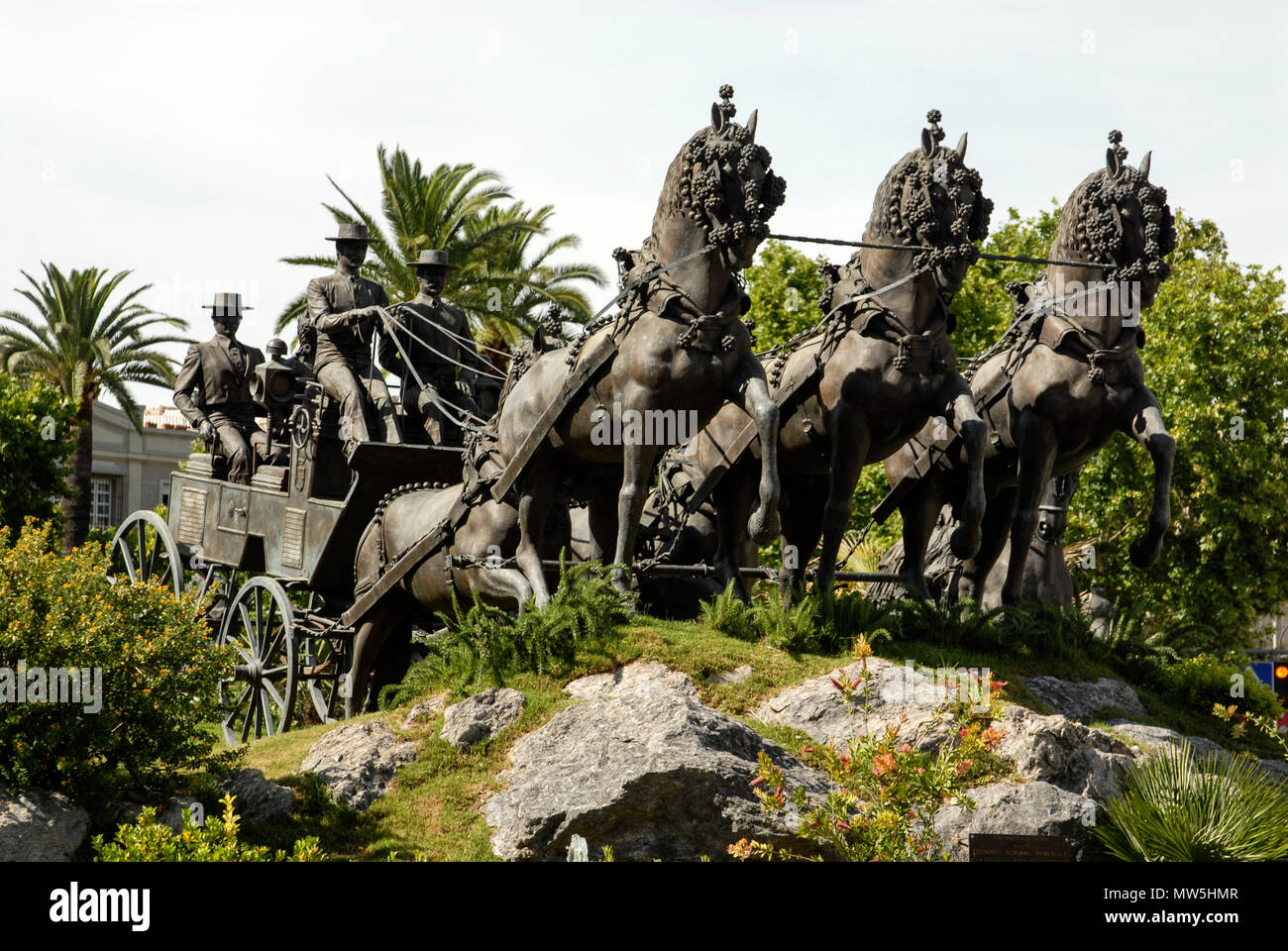 An equestrian monument of Andalusian horses pulling a carriage ...