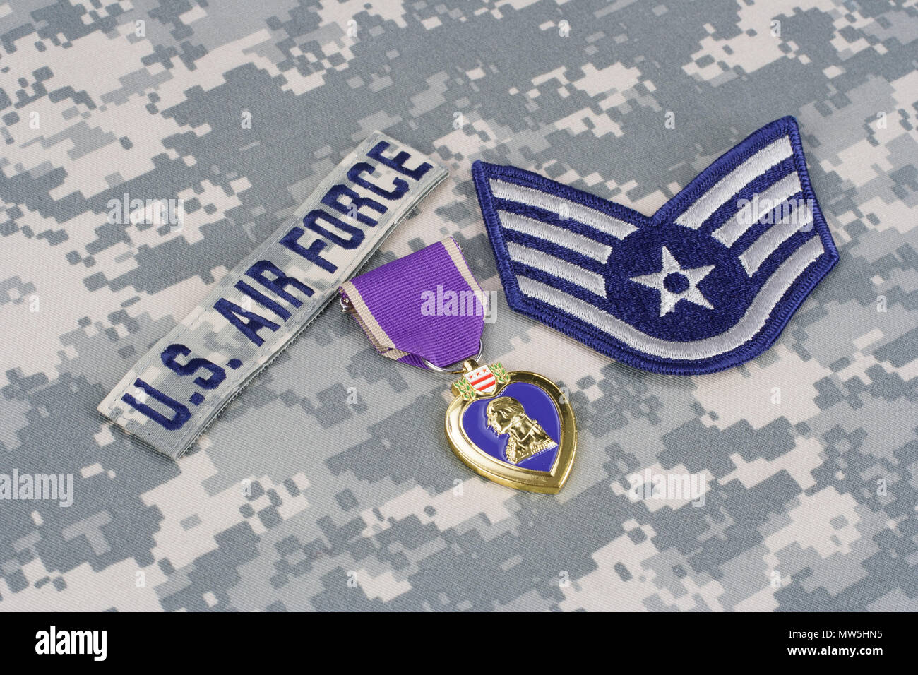 KIEV, UKRAINE - March 6, 2016. Purple Heart award on US AIR FORCE ...