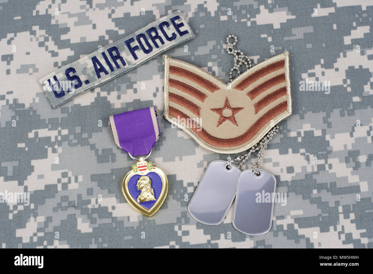 KIEV, UKRAINE - March 6, 2016. Purple Heart award with dog tags on US ...