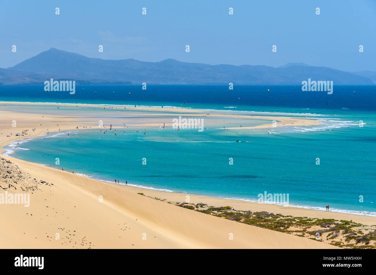 Aerial view of the lagoon on Sotavento Beach in Fuerteventura, Canary ...