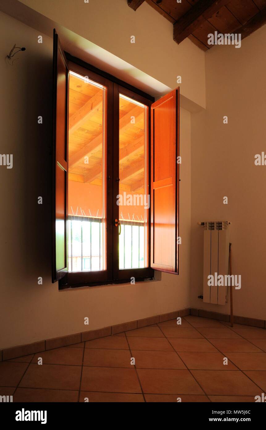 Inside the room with window during renovations. Architectural ...