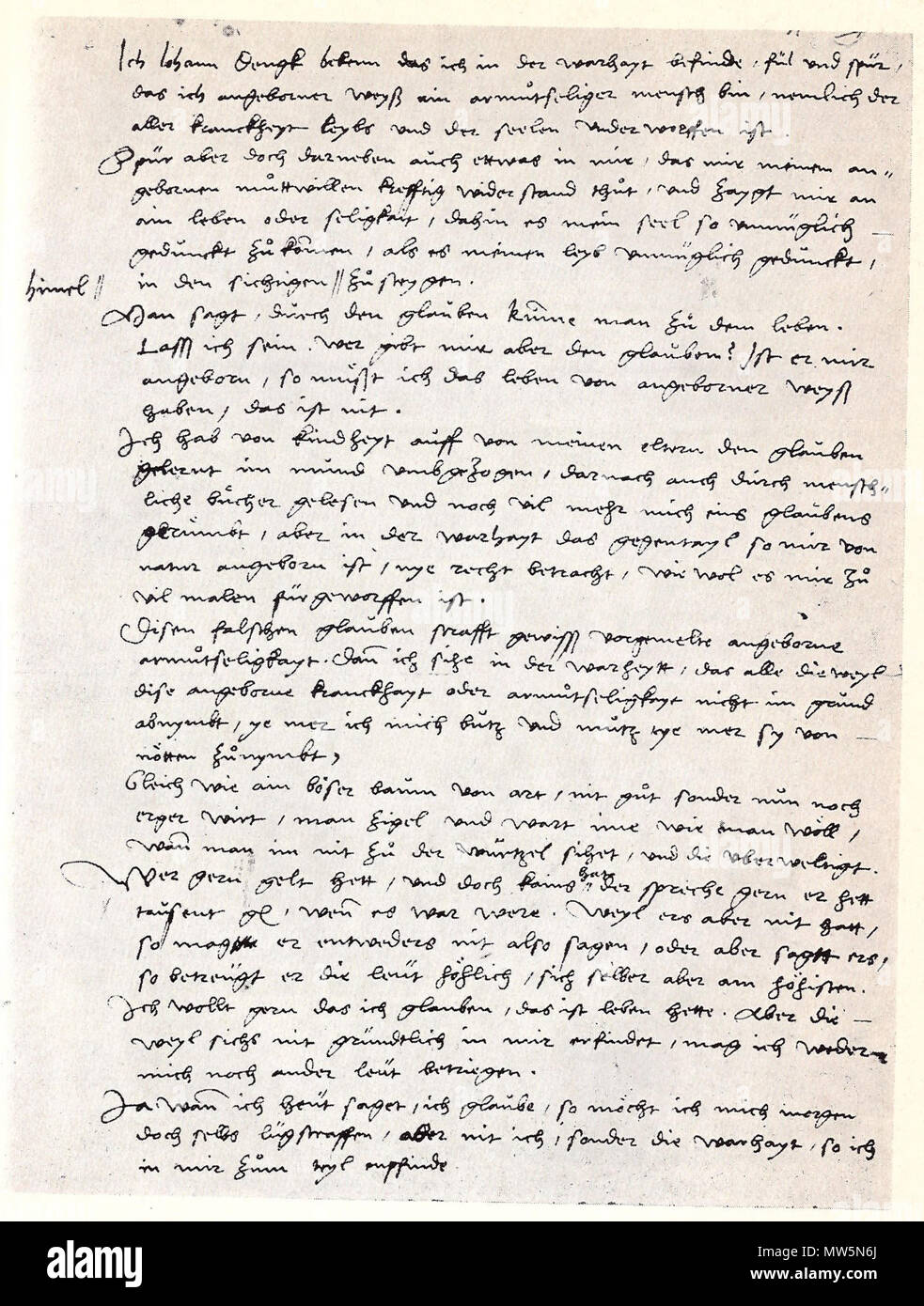 . English: The first page of the author's confession („Bekenntnis ...