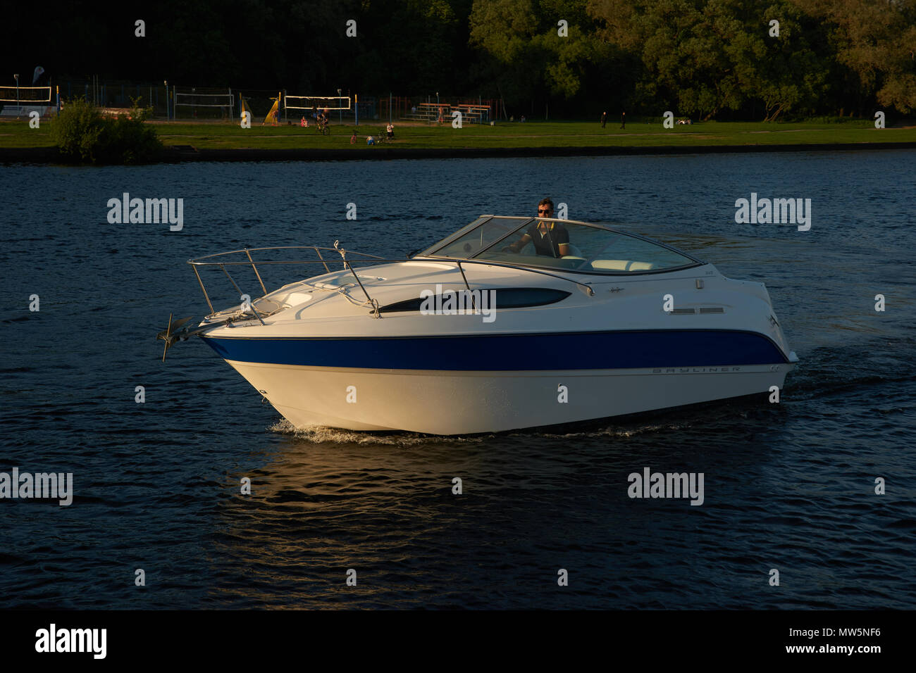 Motor boat on water Stock Photo - Alamy