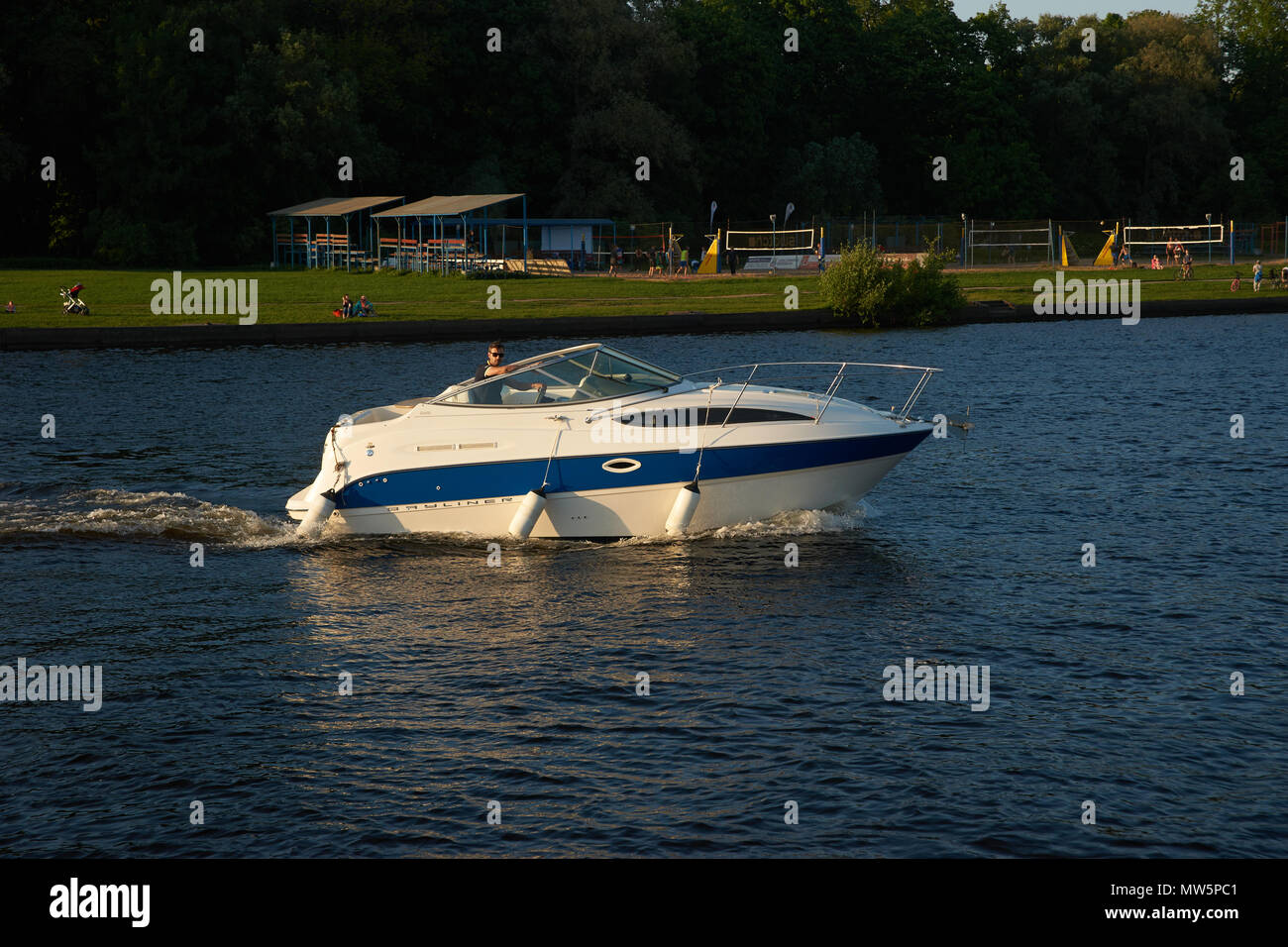Motor boat on water Stock Photo - Alamy