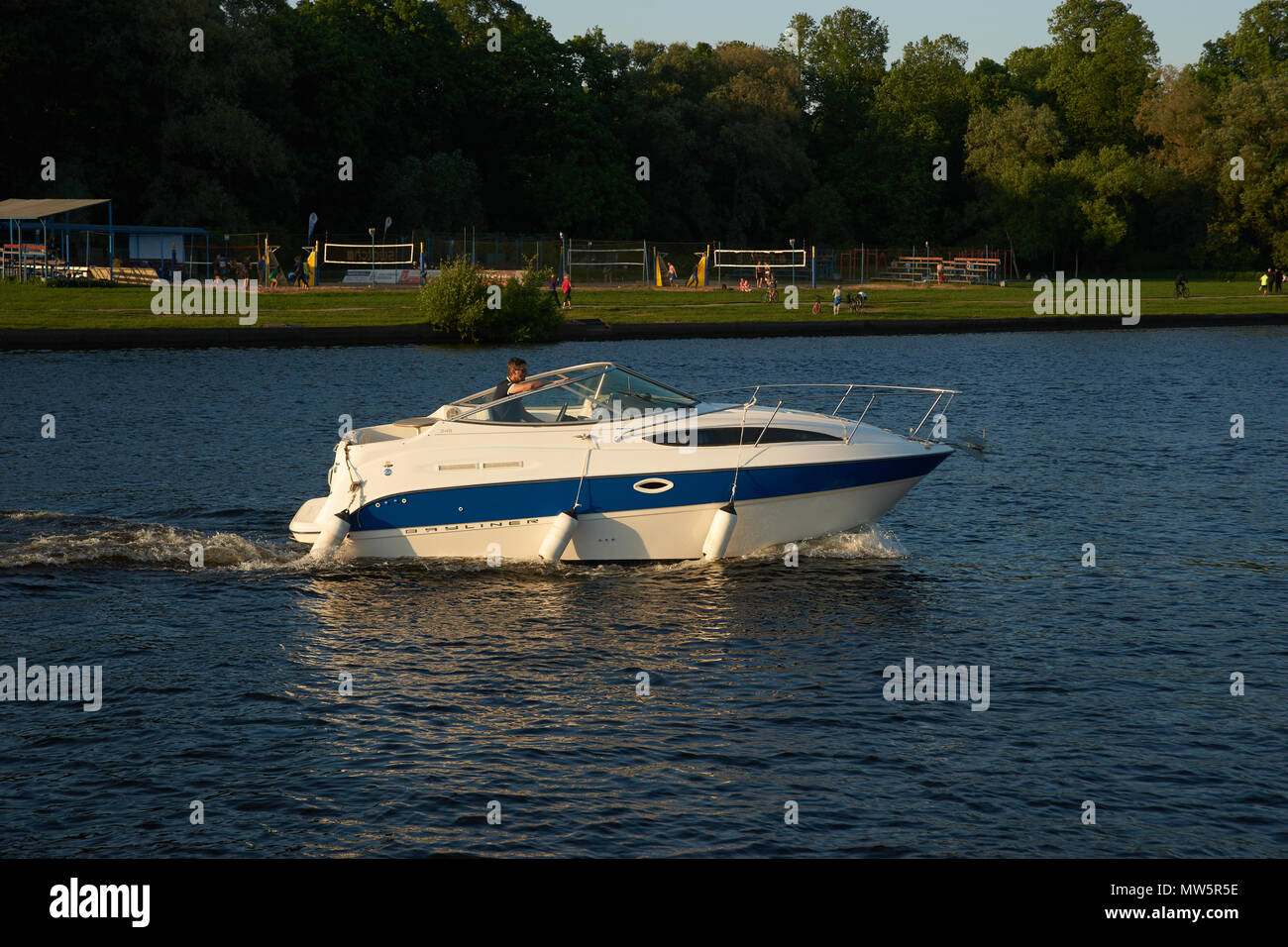 Motor boat on water Stock Photo - Alamy