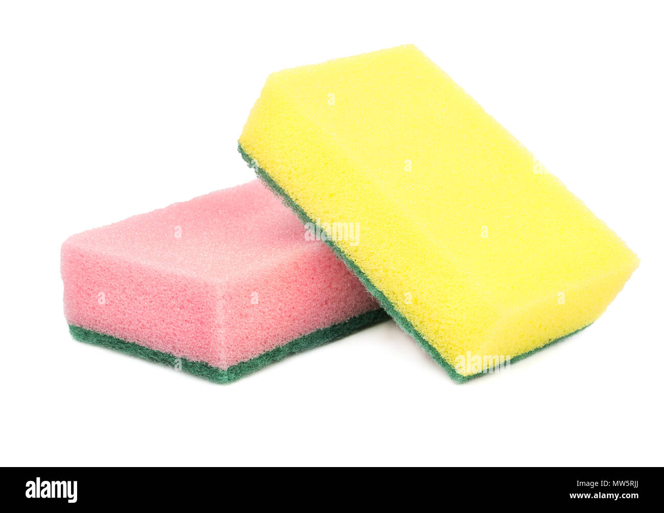 Pink and yellow dish washing sponge on white background Stock Photo - Alamy