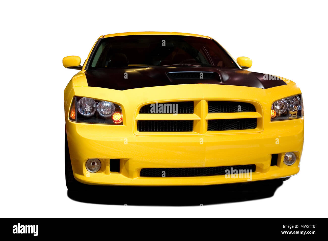 Front end of a Dodge Charger SRT model. Isolated on a white background ...