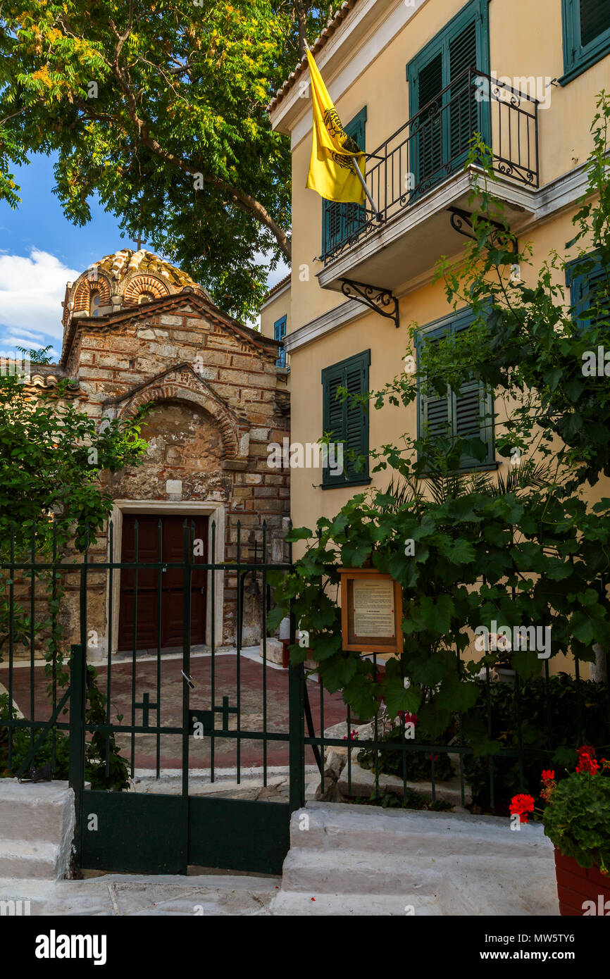 Athens, Greece - May 18, 2018: Small Byzantine church in Plaka district ...