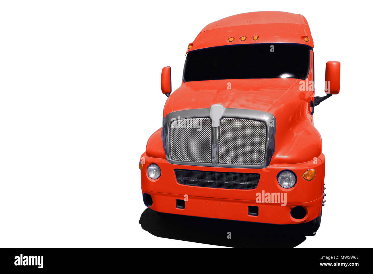 Big red semi truck isolated on a white background Stock Photo - Alamy