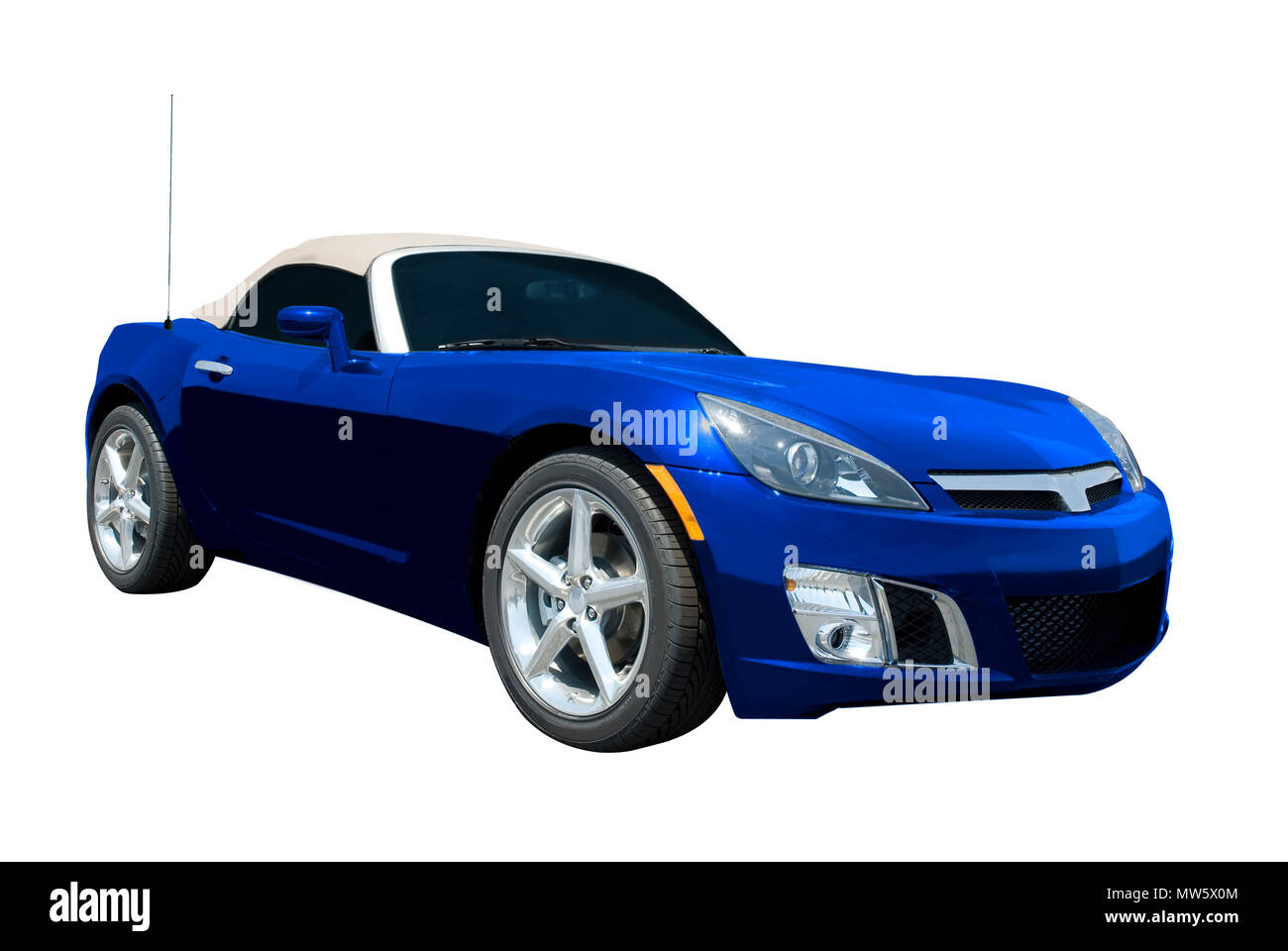 Blue convertible sports car roadster isolated on a white background ...