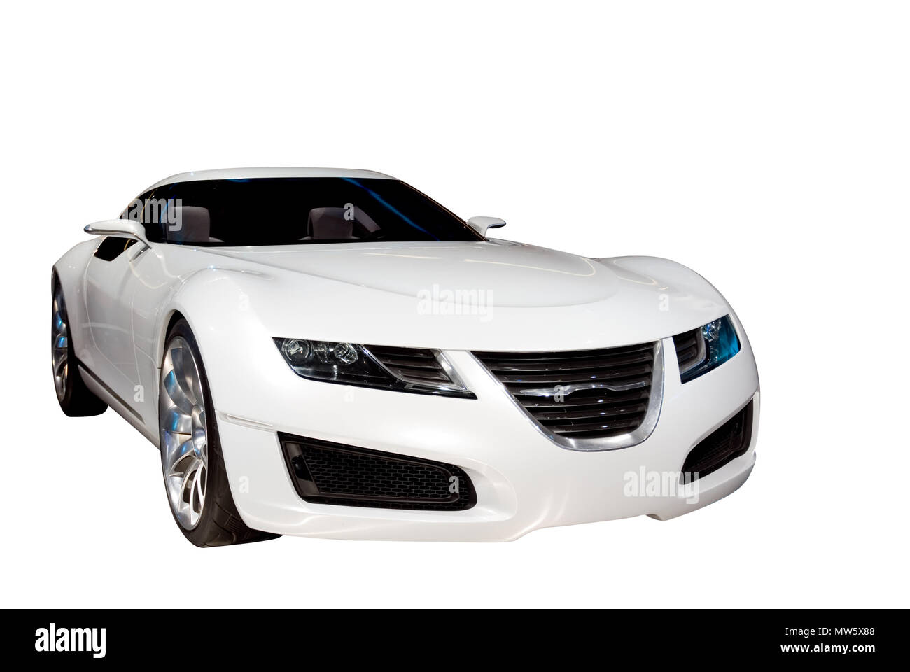 Beautiful white luxury sports car isolated on a white background. Look ...