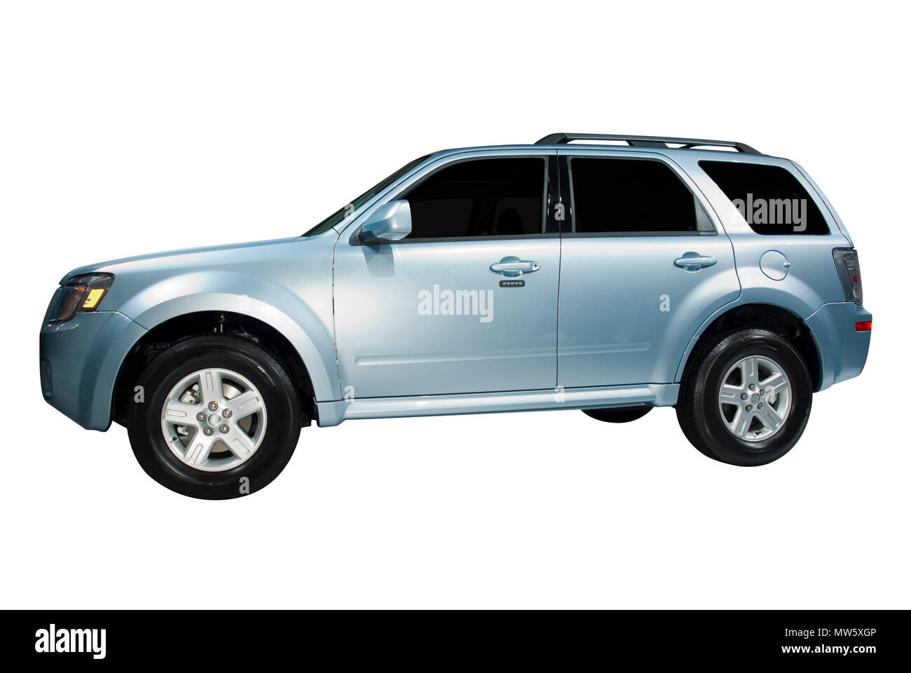A light blue brand new suv isolated on white. Pen tool clipping paths ...