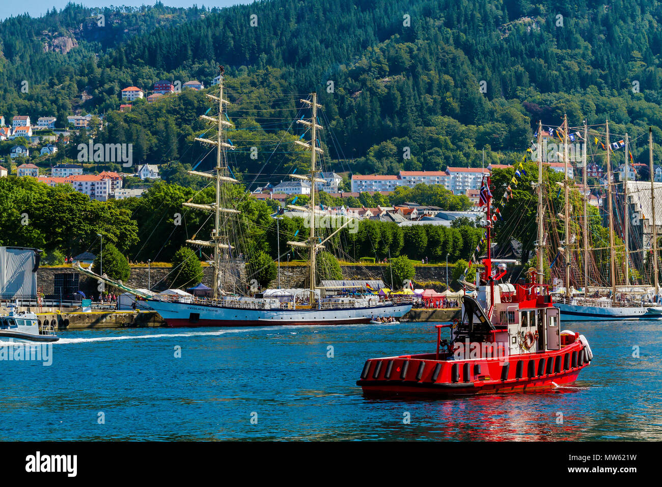 Tall Ships Race Bergen 2014. Polish brig Fryderyk Chopin. Behind it ...