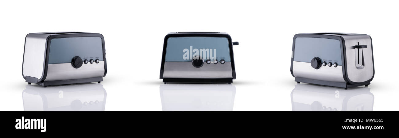 kitchen toaster on a white background with reflection, three angles of ...