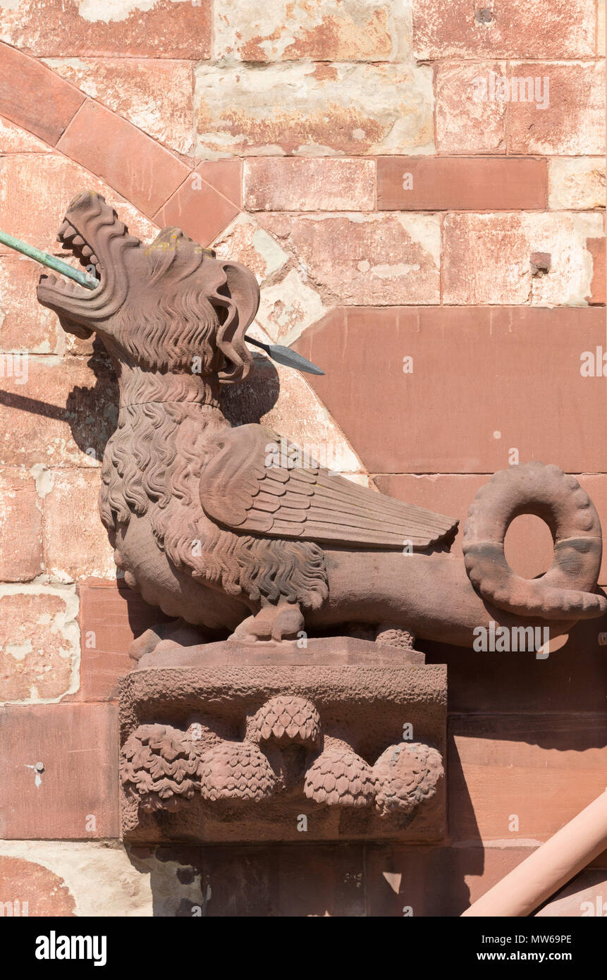 Basel, Münster (Basler Münster), Westfassade, Heiliger Georg im Kampf ...