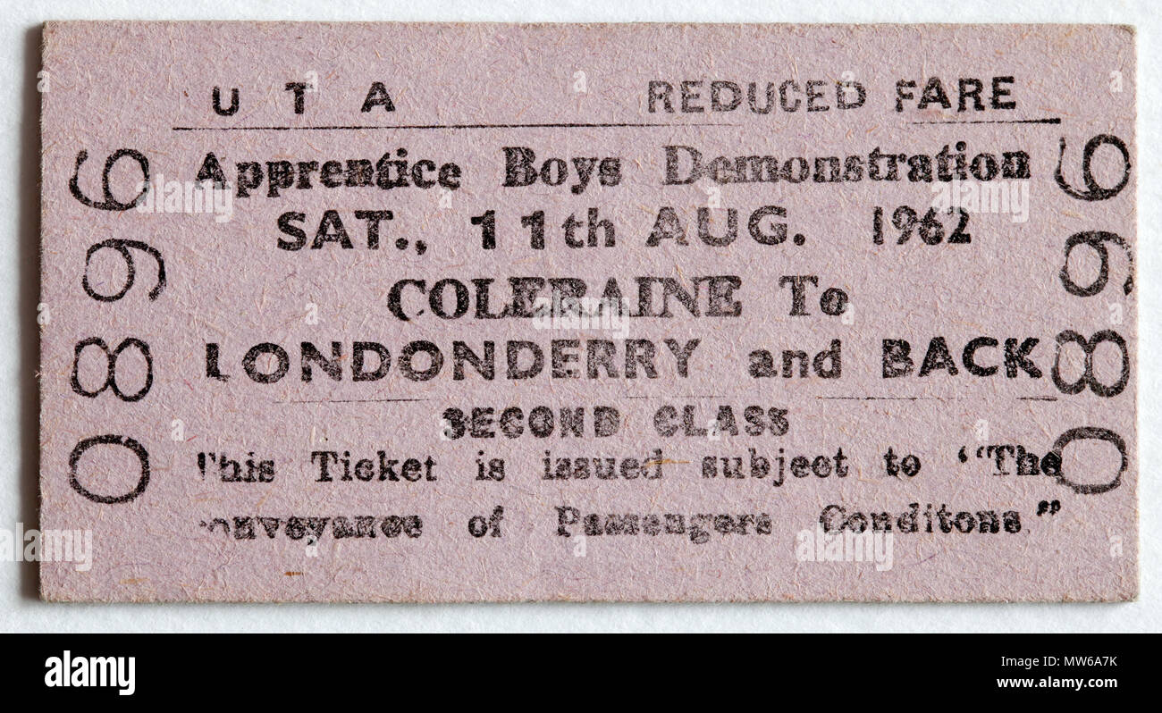 Vintage Irish UTA Railway Train Ticket - Coleraine to Londonderry Stock ...