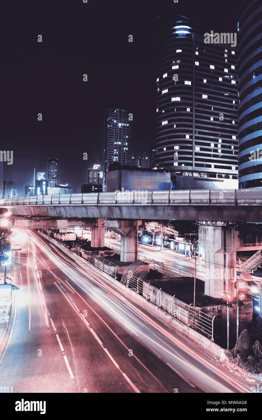 Night light traffic at sathorn bridge. Vintage style Stock Photo - Alamy