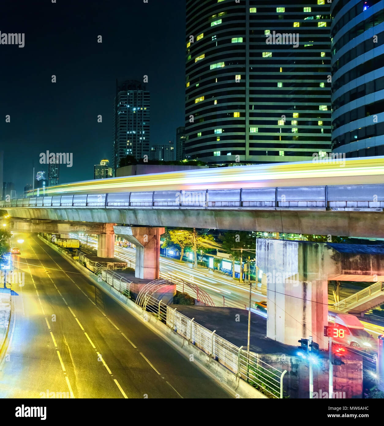 Night light traffic at sathorn bridge Stock Photo - Alamy
