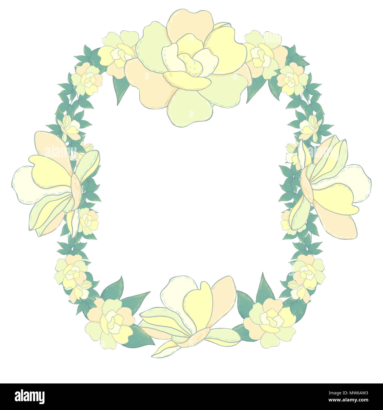 Flowrs frame yellow frame garden flower clip art digital illustartion ...