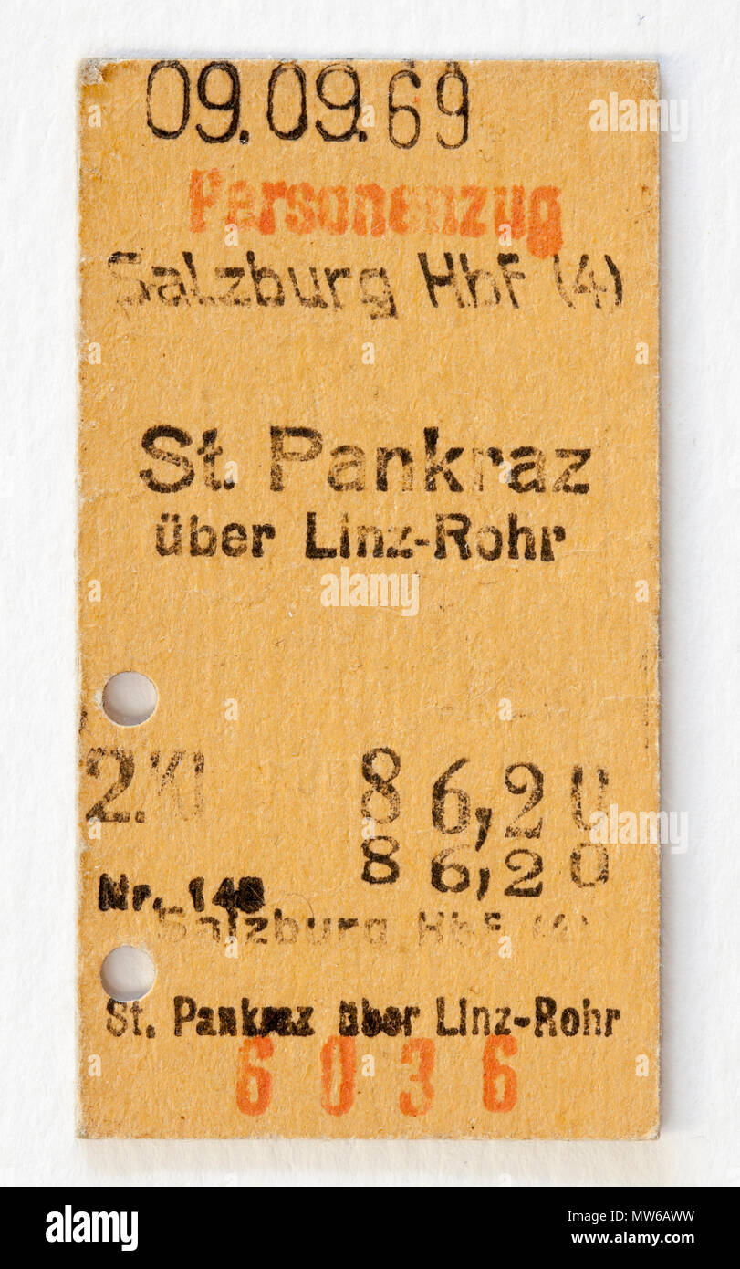 Vintage 1960s Austrian Railway Train Ticket - Salzburg Stock Photo - Alamy