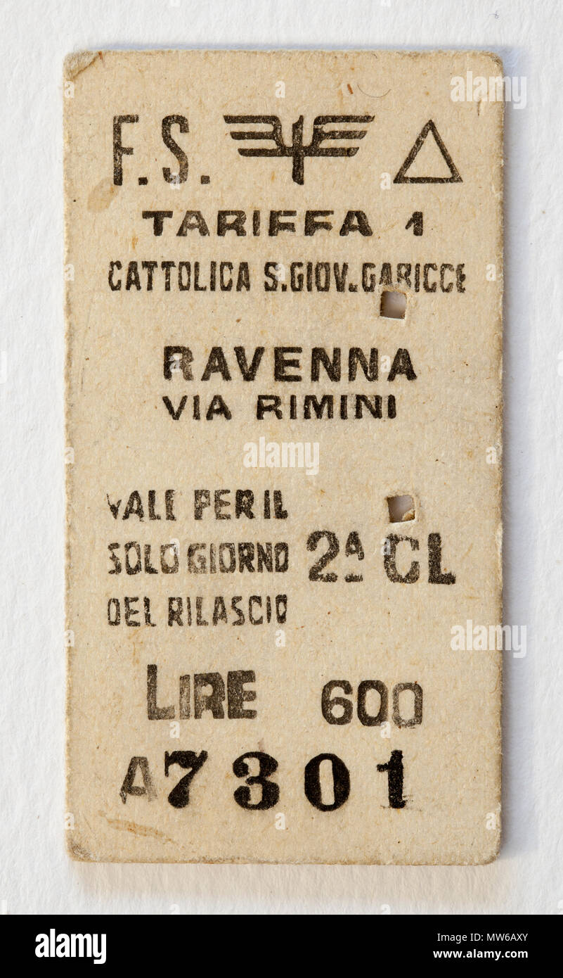 Vintage Italian Railway Train Ticket - Ravenna to Rimini Stock Photo ...