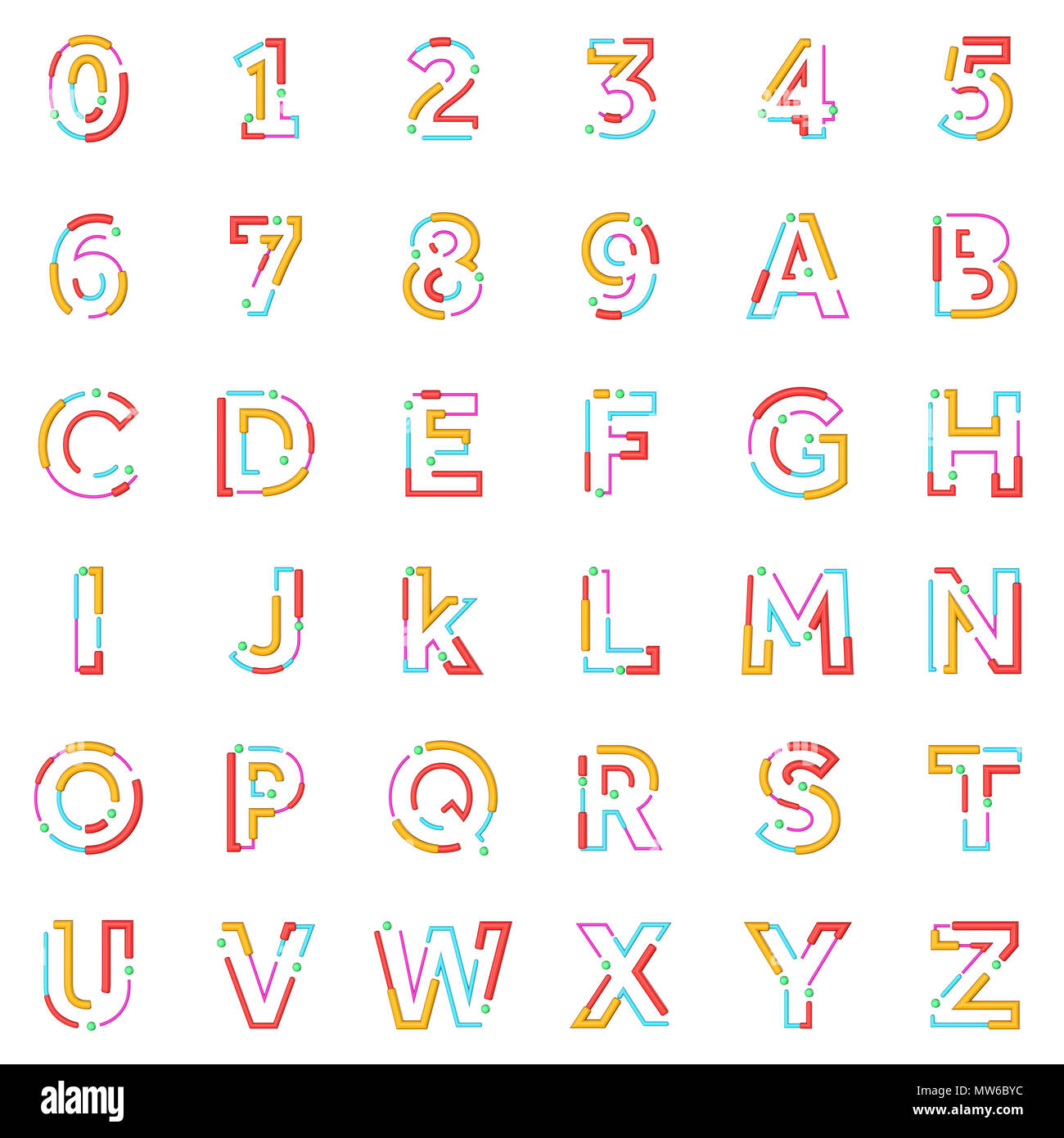 Abstract modern color line font alphabet. 3D Rendering Stock Photo - Alamy
