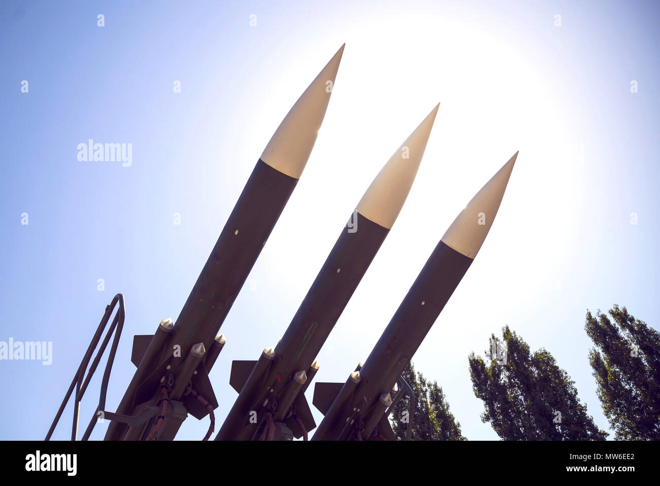 Air defense missile system on self propelled launching weapon. Vintage ...