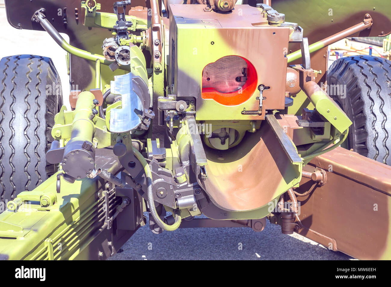 Back view of military cannon, artillery piece. Vintage style Stock ...