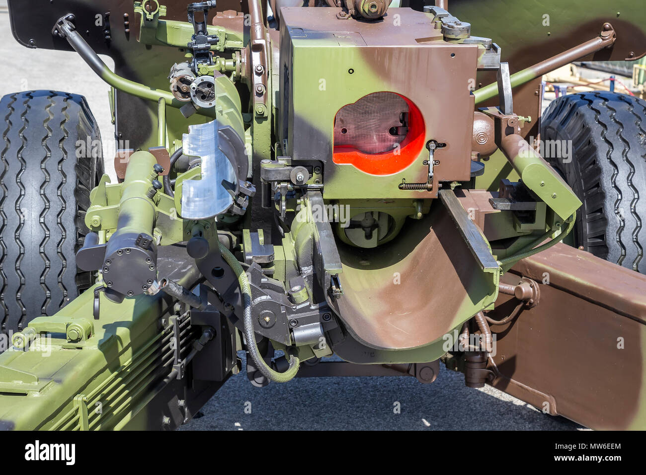 Back view of military cannon, artillery piece Stock Photo - Alamy