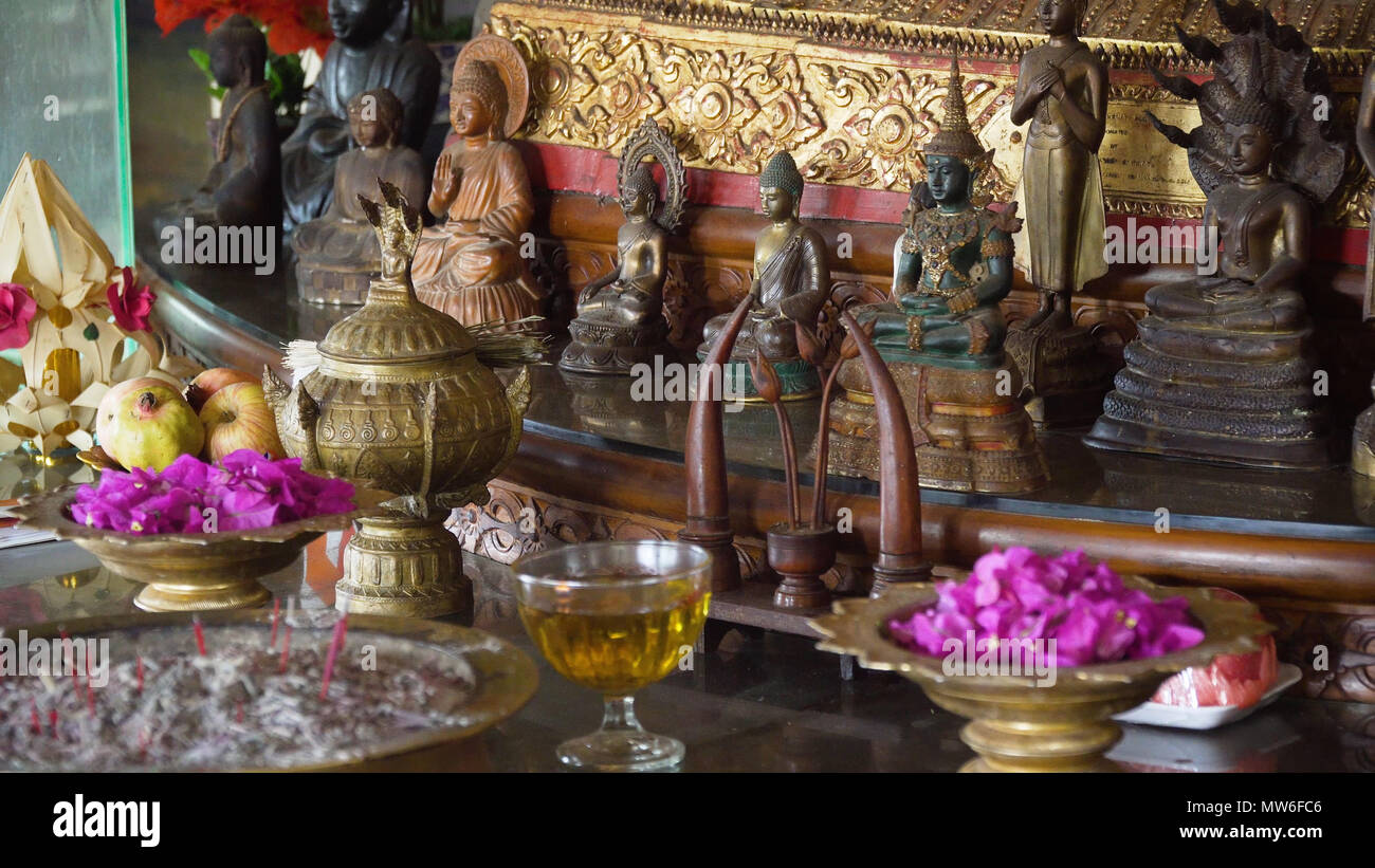 Sacrifice oblation, traditional offerings for Gods in Buddhist temple ...